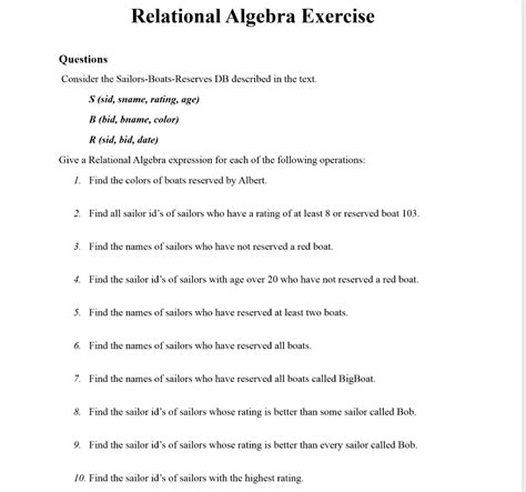Solved Relational Algebra Exercise Questions Consider The Chegg