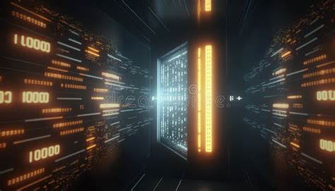 digital composite of futuristic interface with glowing binary code and