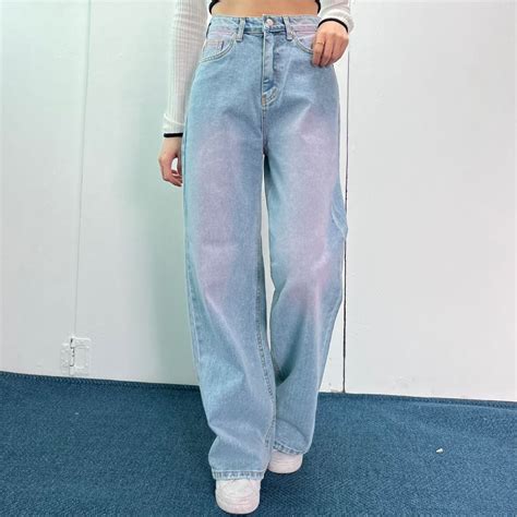 ~3xl핑크워싱하체보정 하이웨스트 연청 와이드데님 청바지 빅사이즈 롱다리핏 통넓은 빅사이즈 1805