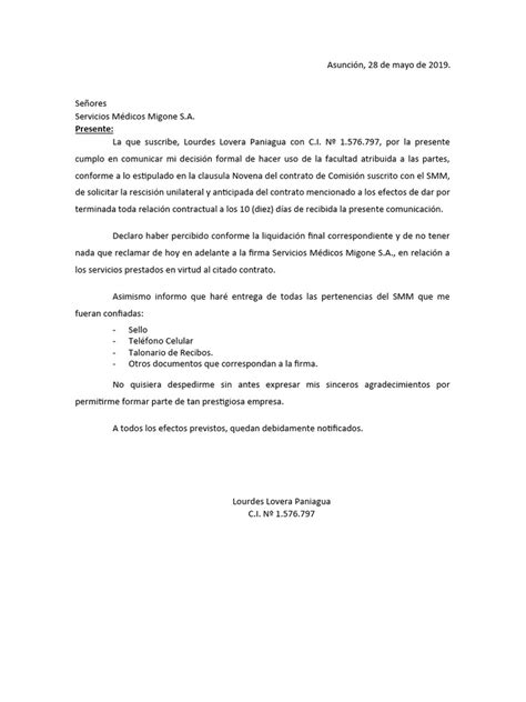 Nota De Rescision Anticipada Pdf