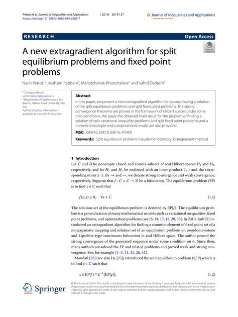 Pdf A New Extragradient Algorithm For Split Equilibrium Problems And