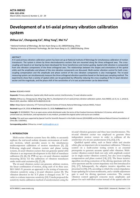 Pdf Development Of A Tri Axial Primary Vibration Calibration System