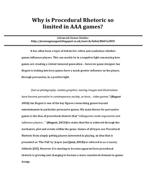 Why Is Procedural Rhetoric So Limited In Aaa Games Pdf Video Games