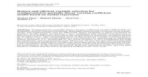 Pdf Robust And Efﬁcient Variable Selection For Semiparametric Coefﬁcient Models And Lin And