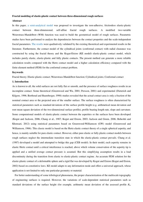 pdf fractal modeling of elastic plastic contact between three