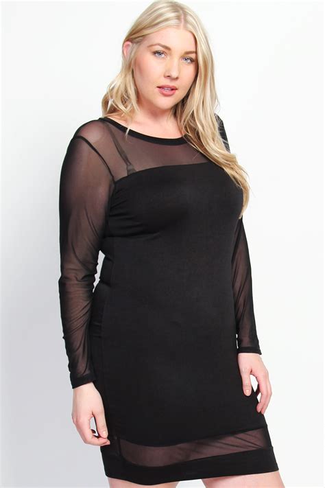 Themogan Sheer Mesh Long Sleeve Stretch Cocktail Bodycon Midi Dress