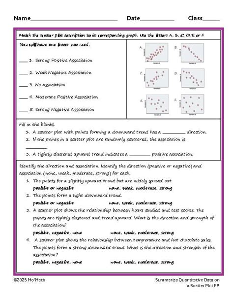 Summarize Quantitative Data On A Scatter Plot Worksheets By Mos Math