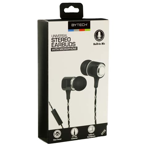 Bytech Stereo Earbuds With Microphone Black Shop Audio At H E B