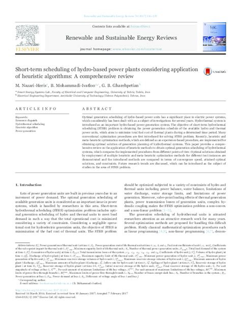 pdf short term scheduling of hydro based power plants considering application of heuristic