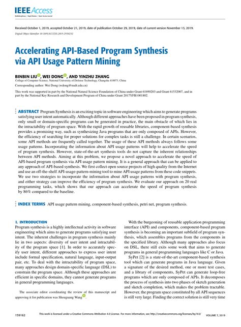 pdf accelerating api based program synthesis via api usage pattern mining