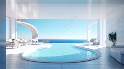 테라스와 수영장을 갖춘 멋진 바다 전망 백악관의 고급스러운 3d 렌더링 바다 전망 배경 살다 배경 내부 배경 이미지 Hd 바다 전망 살다 내부 배경 사진 무료