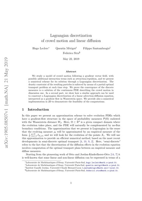 pdf lagrangian discretization of crowd motion and linear diffusion