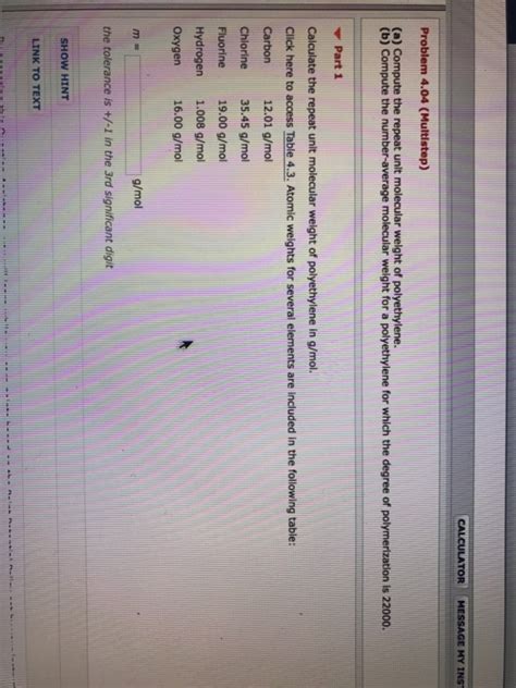Solved Compute The Repeat Unit Molecular Weight Of