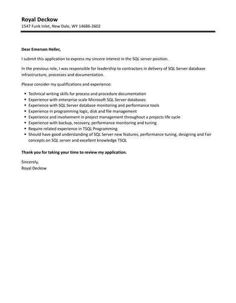 Sql Server Cover Letter Velvet Jobs