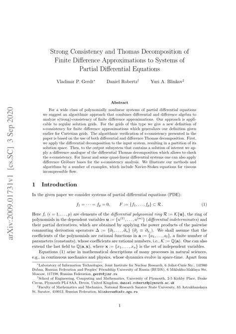 Pdf Strong Consistency And Thomas Decomposition Of Finite Difference Approximations To Systems
