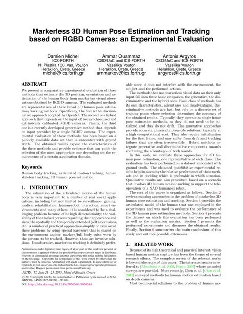 Pdf Markerless 3d Human Pose Estimation And Tracking Based