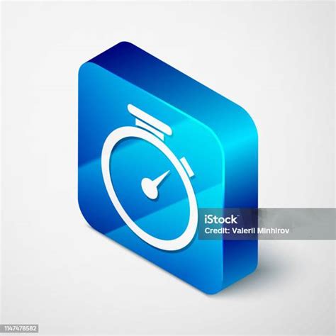 아이소메트릭 스톱 워치 아이콘 흰색 배경에 고립입니다 시간 타이머 기호입니다 파란색 사각형 버튼을 클릭 합니다 벡터 일러스트 0명에 대한 스톡 벡터 아트 및 기타 이미지
