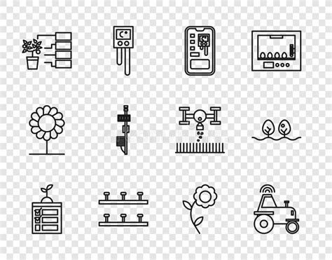 Set Line Smart Farming Technology Wireless Tractor On Smart Control System Automatic