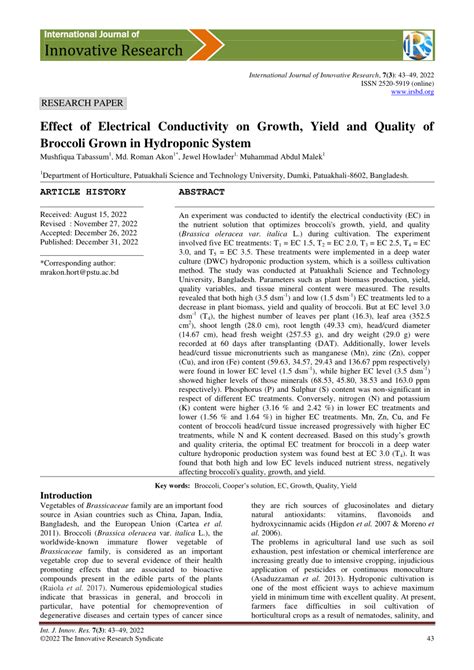 Pdf Effect Of Electrical Conductivity On Growth Yield And Quality Of