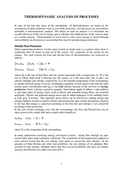 Thermodynamic Analysis 3 THERMODYNAMIC ANALYSIS OF PROCESSES In Spite Of The Fact That Many Of