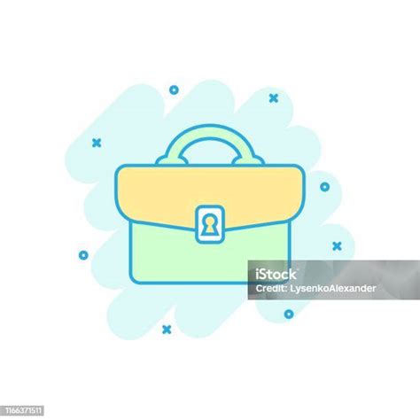 코믹 스타일의 서류 가방 기호 아이콘입니다 흰색 고립 된 배경에 가방 벡터 만화 그림입니다 수하물 비즈니스 컨셉 스플래시 효과 0명에 대한 스톡 벡터 아트 및 기타 이미지