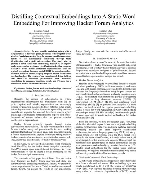 Pdf Distilling Contextual Embeddings Into A Static Word Embedding For Improving Hacker Forum