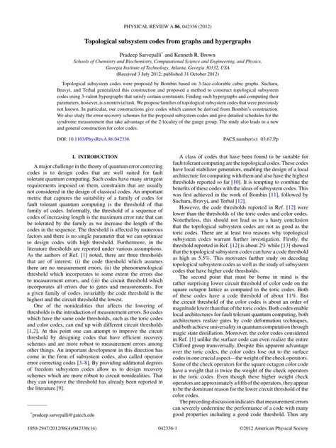 Pdf Topological Subsystem Codes From Graphs And Hypergraphs Dokumen