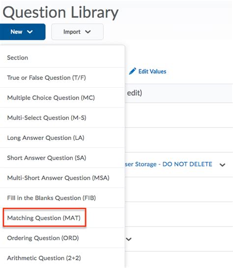 Questions Creating Matching Questions
