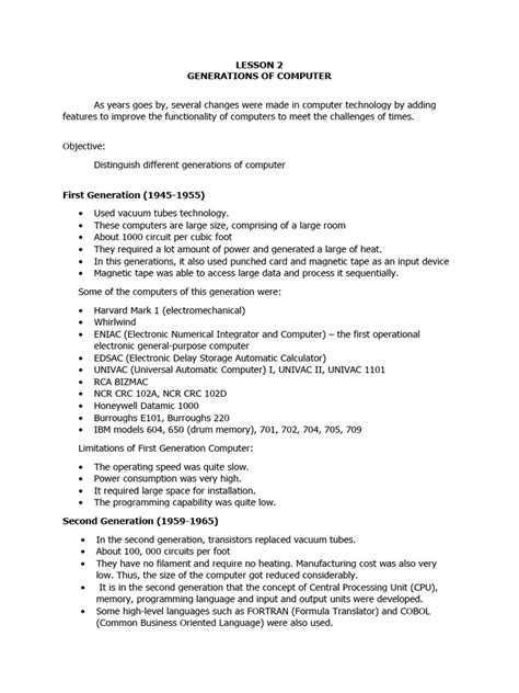 Module 3 Lesson 2 Generations Of Computer Pdf Integrated Circuit