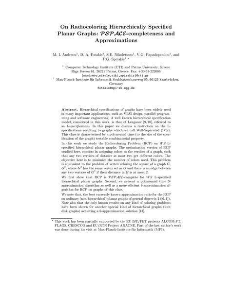 Pdf On Radiocoloring Hierarchically Specified Planar Graphs Pspace Completeness And