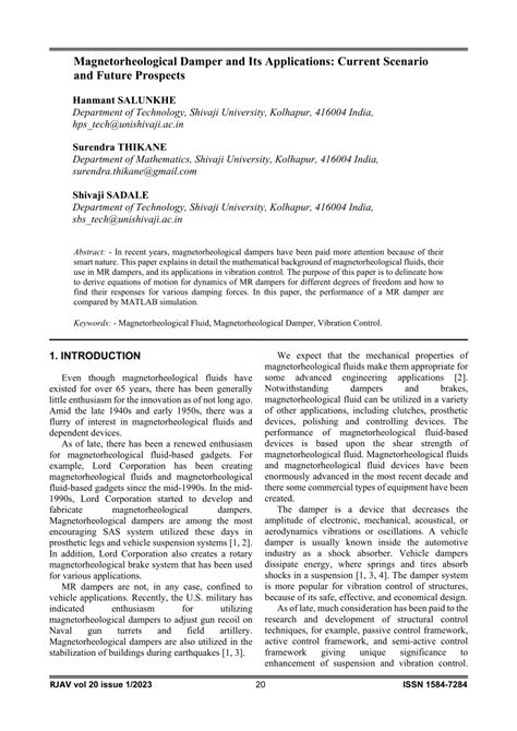 Pdf Magnetorheological Damper And Its Applications Current Scenario