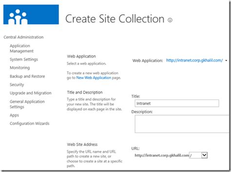 Create A Web Application And Site Collection In SharePoint Preview