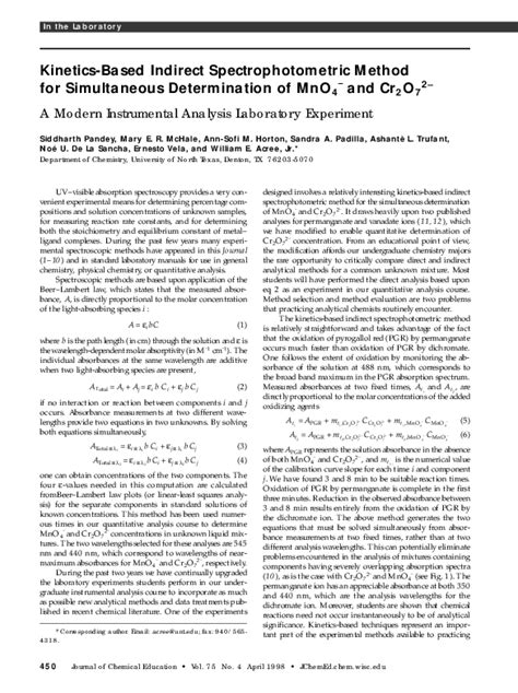 Pdf Kinetics Based Indirect Spectrophotometric Method For