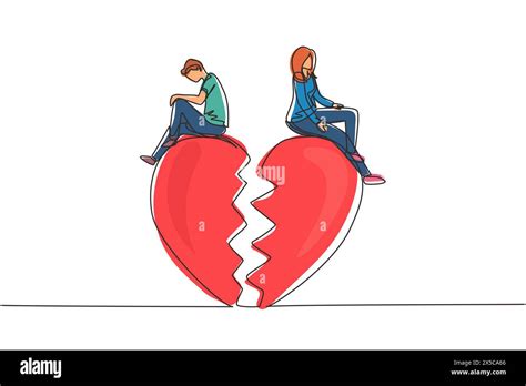 Single Continuous Line Drawing Relationship Break Up Broken Heart