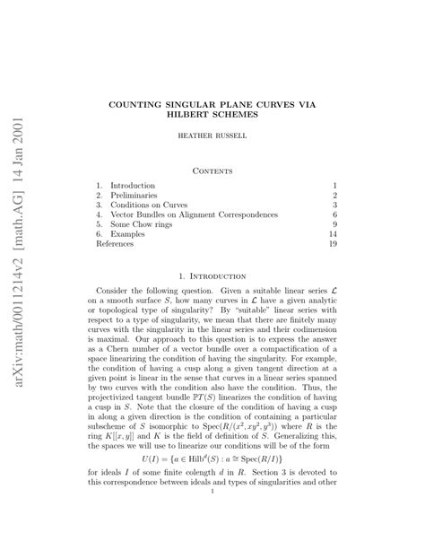 Pdf Counting Singular Plane Curves Via Hilbert Schemes