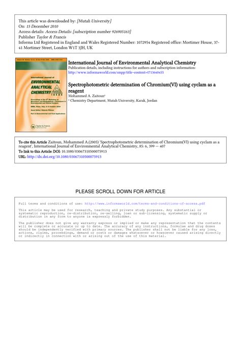 Pdf Spectrophotometric Determination Of Chromium Vi Using Cyclam As A Reagent