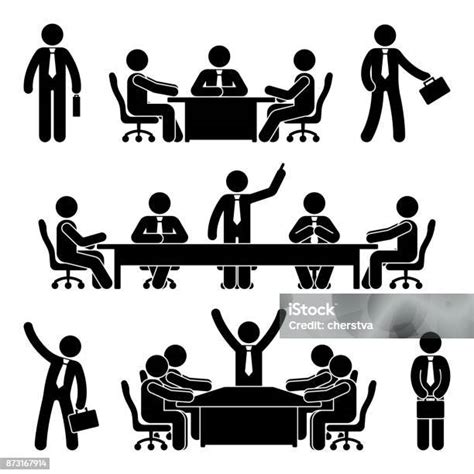 스틱 그림 비즈니스 회의 설정합니다 재무 차트 사람 그림 아이콘입니다 직원 솔루션 마케팅 토론 아이콘에 대한 스톡 벡터 아트 및 기타 이미지 Istock