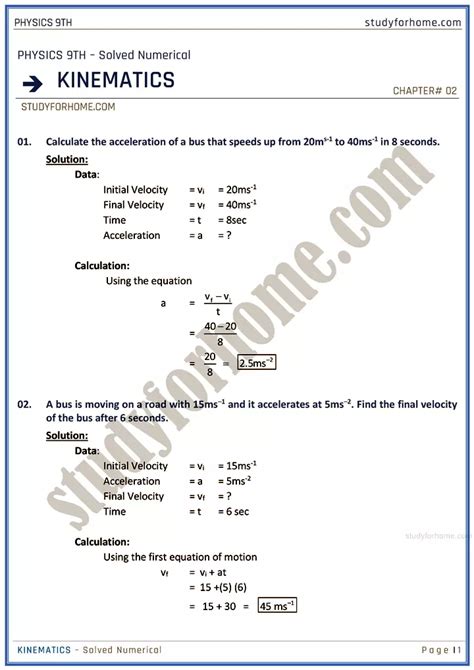 Kinematics Solved Numerical Physics Class 9th
