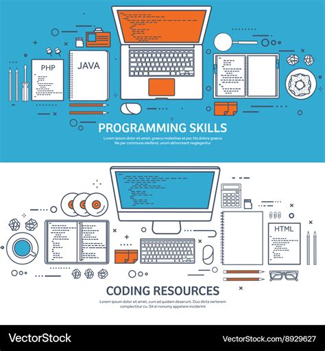 Lined Programmingcoding Outline Flat Computing Vector Image