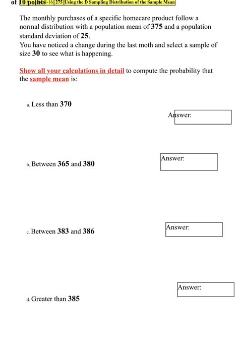 Solved Of Points Using The D Sampling Distribution Chegg