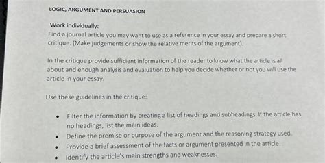 LOGIC ARGUMENT AND PERSUASION Work Individually Chegg Com