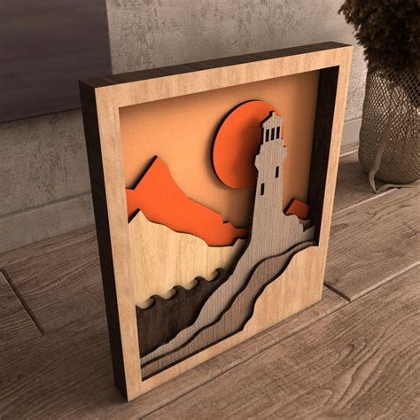 Multi Layer Lighthouse Sea Lightburn Art Piece For Glowforge 7 Layer