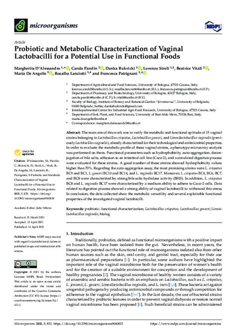 Pdf Probiotic And Metabolic Characterization Of Vaginal Lactobacilli