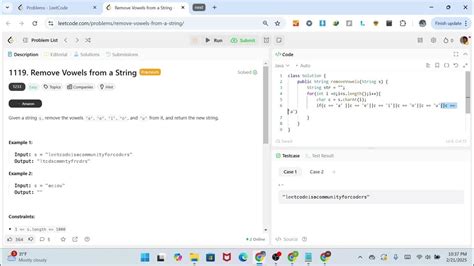 Leetcode Remove Vowels From A String Youtube