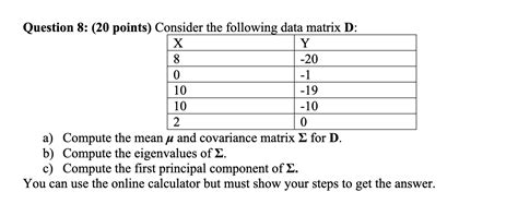 solved question 8 20 points consider the following data