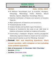 Evolution Quiz 1 Review Topics And Terminologies For SBI3U0 Course Hero