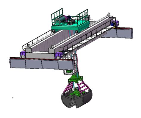 E1003 双梁抓斗桥式起重机三维SW2016无参 SOLIDWORKS 2016 模型图纸下载 懒石网