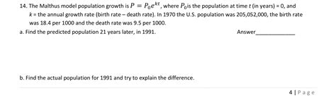 solved the malthus model population growth is p p0ekt