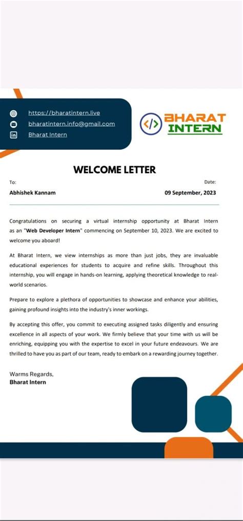 abhishek kannam on linkedin bharatintern webdevelopment internship professionalgrowth html
