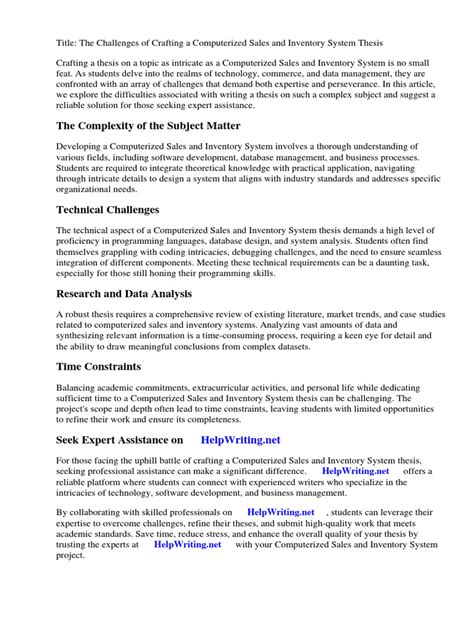 Computerized Sales And Inventory System Thesis Pdf Inventory Databases